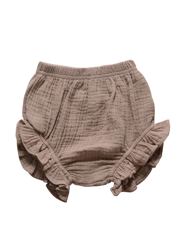Wholesale Frilled Solid Color Muslin Baby Bread Pants 1