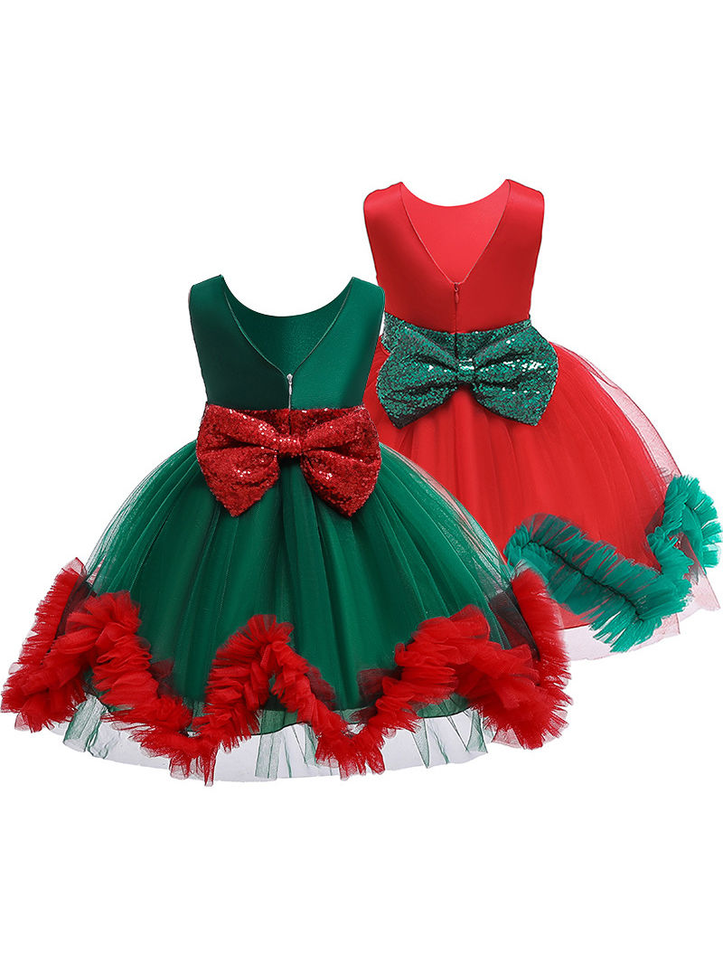 Wholesale 2-Piece Little Girl Sequins Bow Mesh Christma
