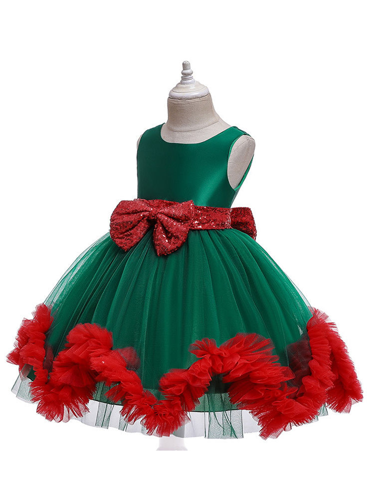 Wholesale 2-Piece Little Girl Sequins Bow Mesh Christma