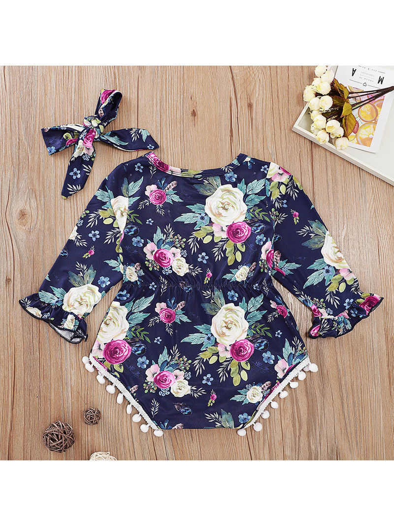 Wholesale 2-Piece Spring Baby Girl Pom Flower Bodysuit