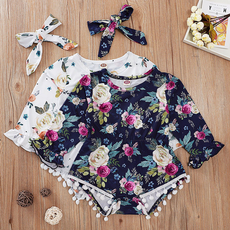 Wholesale 2-Piece Spring Baby Girl Pom Flower Bodysuit