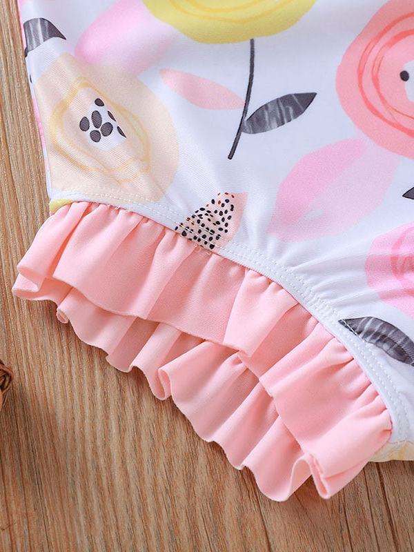 Wholesale One Shoulder Ruffle Flower Swimming Suit 1912