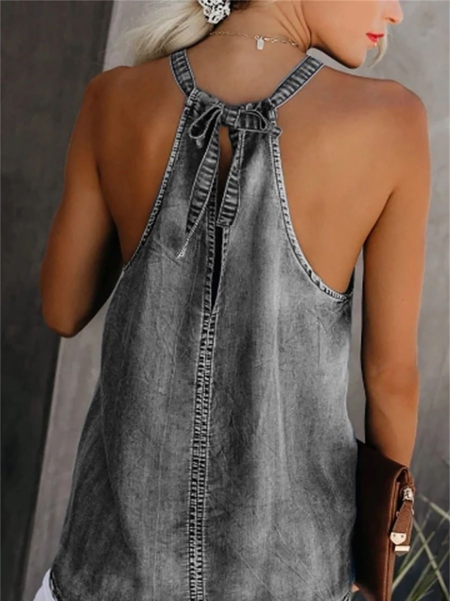 Wholesale Loose Halter Demin Tank Top 20010490SS - kisk