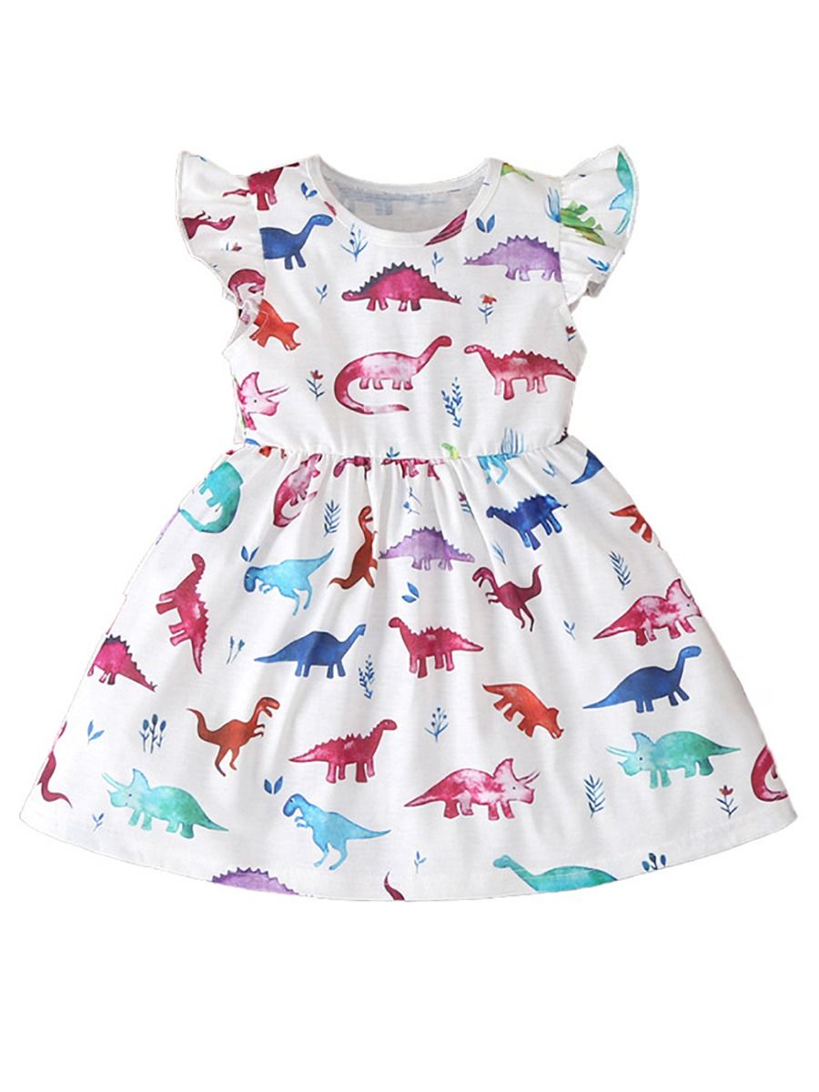 Wholesale Summer Little Girls Dinosaurs Dress Flutter-s