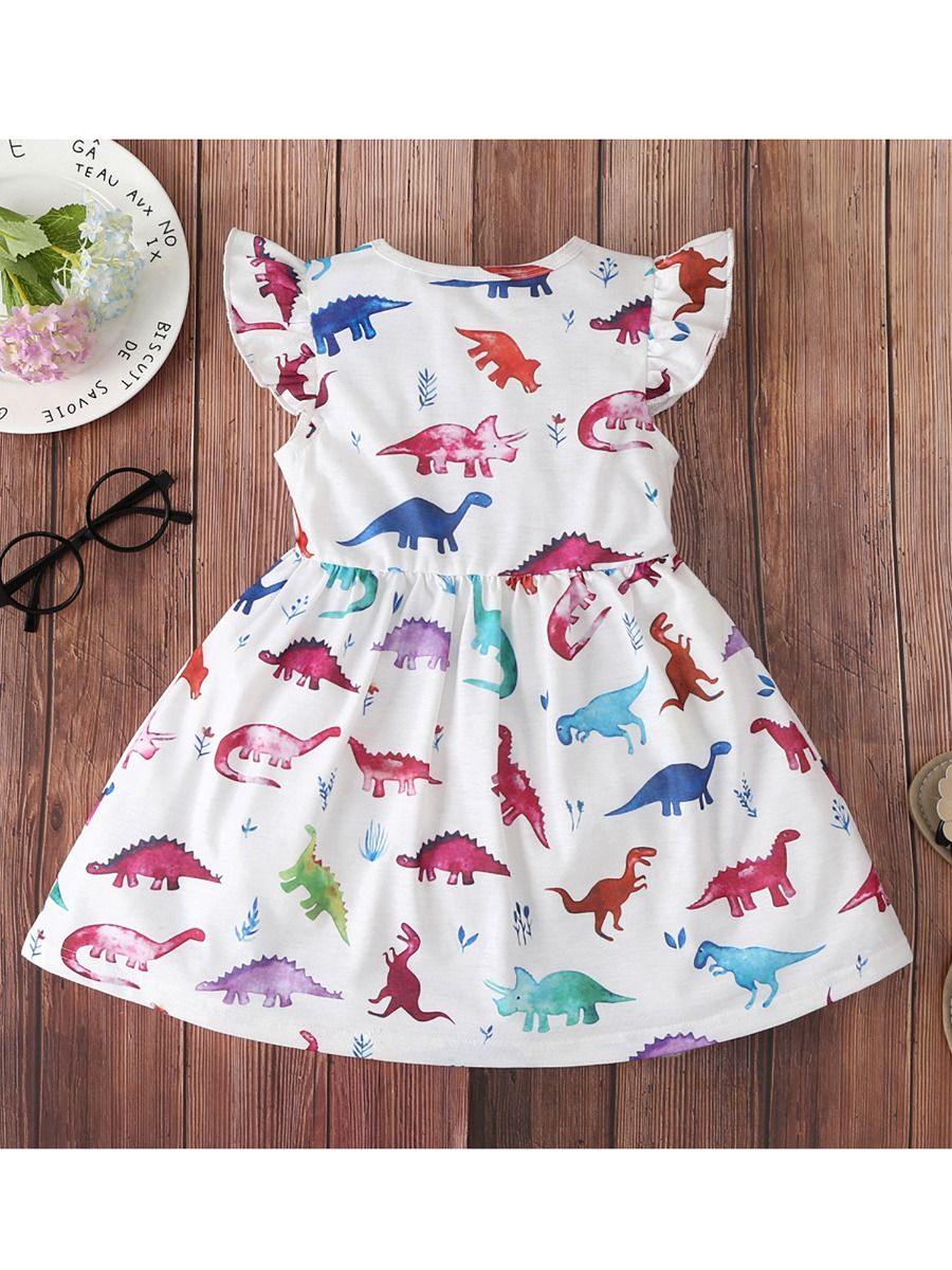 Wholesale Summer Little Girls Dinosaurs Dress Flutter-s