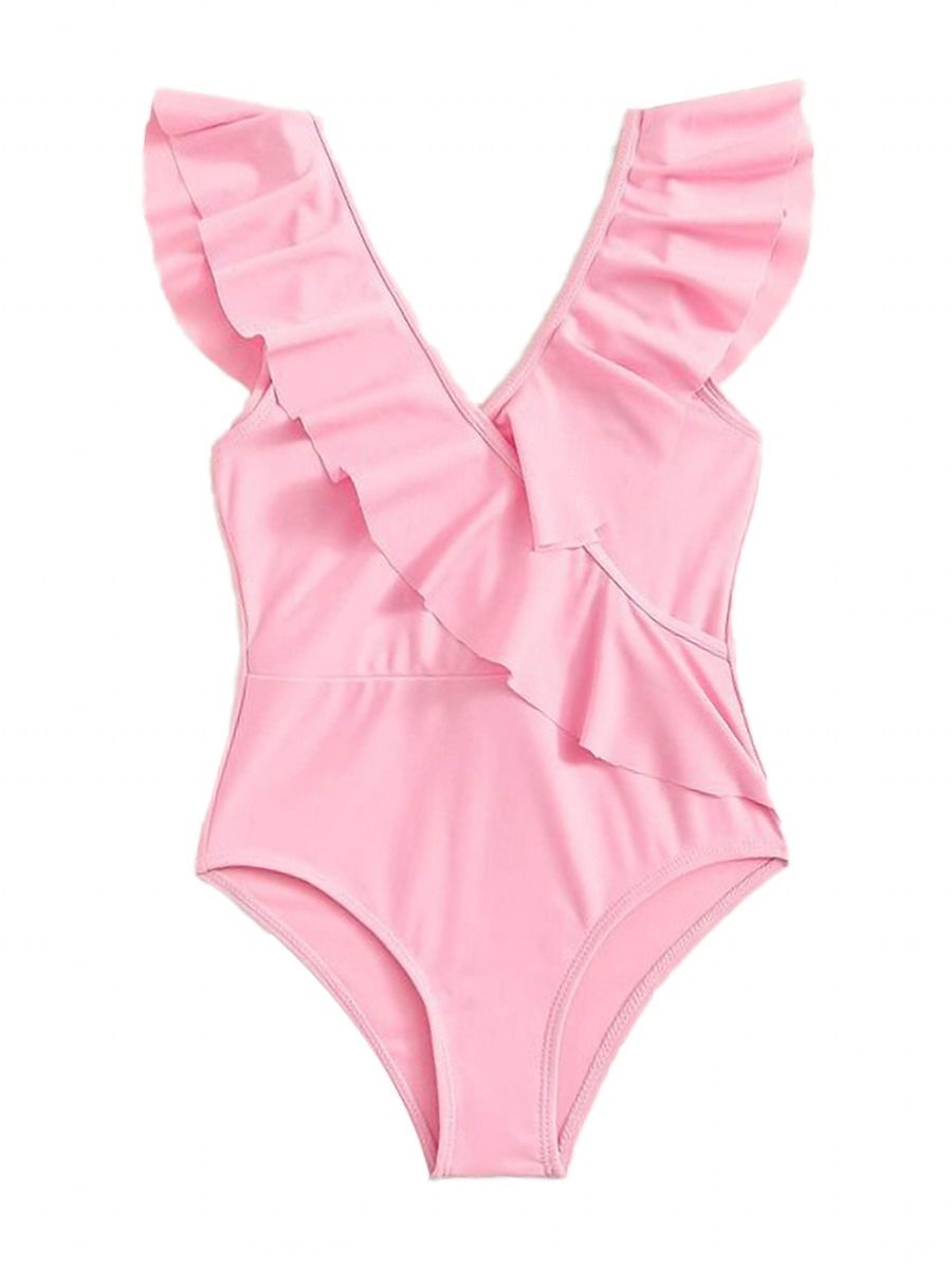 Wholesale Solid Color Ruffle One-piece Swimsuit 2003288