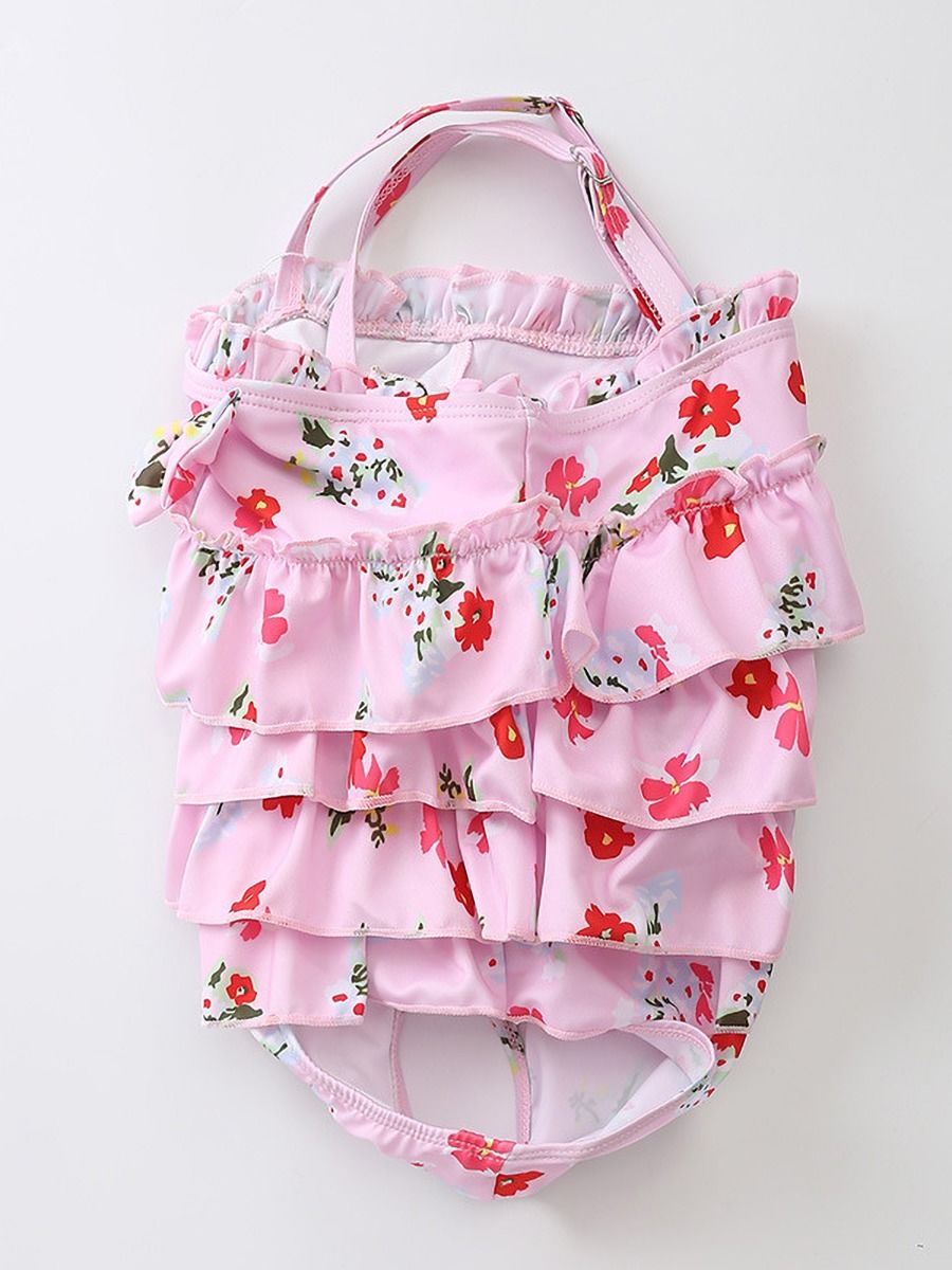 Wholesale Little Girl Flower Ruffle One-Piece Swimwear