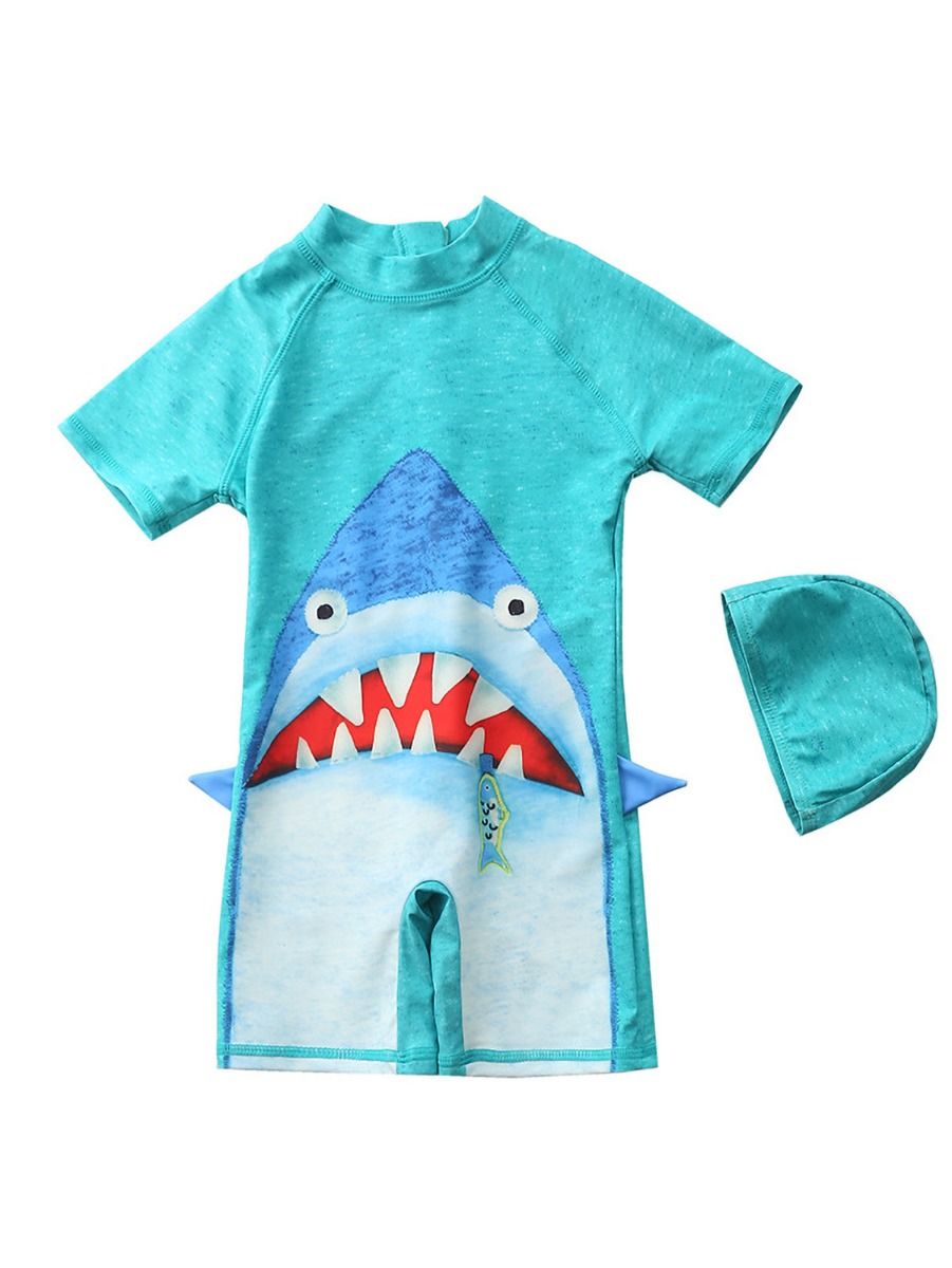 Wholesale 2-Piece Little Boy Shark Swimsuit and Swim Ca