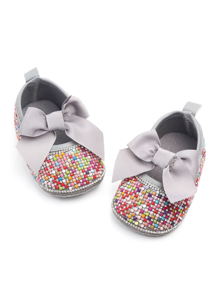 Wholesale Big Bow Beaded Trim Crib Shoes 200420432 - ki
