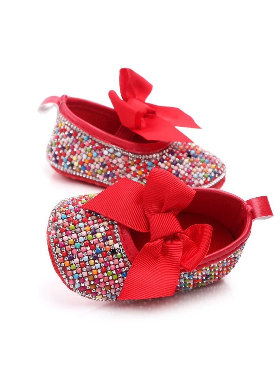 Wholesale Big Bow Beaded Trim Crib Shoes 200420432 - ki