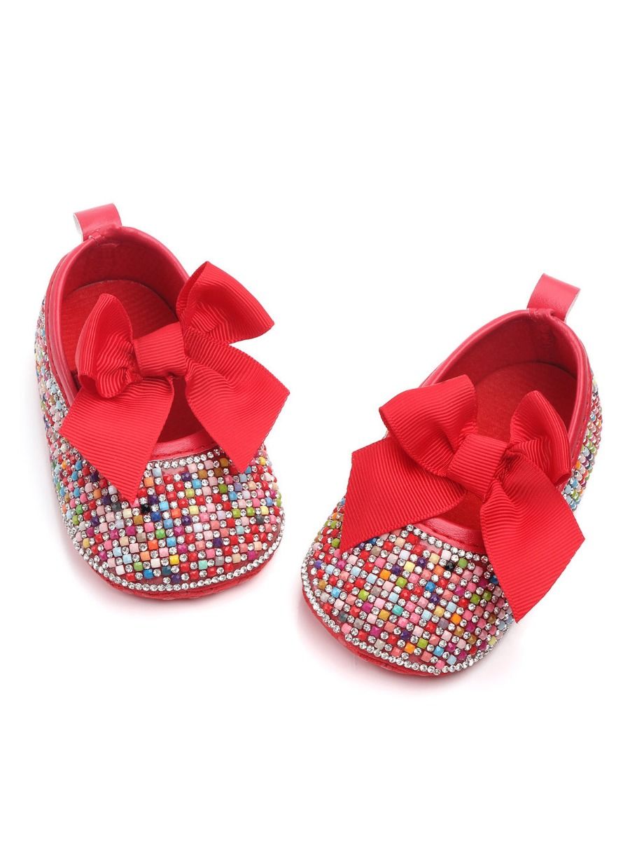 Wholesale Big Bow Beaded Trim Crib Shoes 200420432 - ki