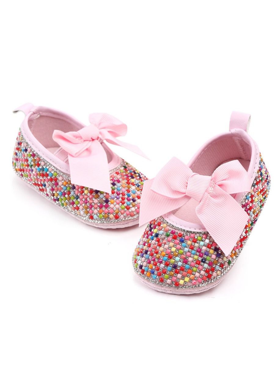 Wholesale Big Bow Beaded Trim Crib Shoes 200420432 - ki