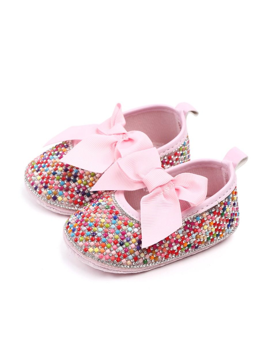Wholesale Big Bow Beaded Trim Crib Shoes 200420432 - ki