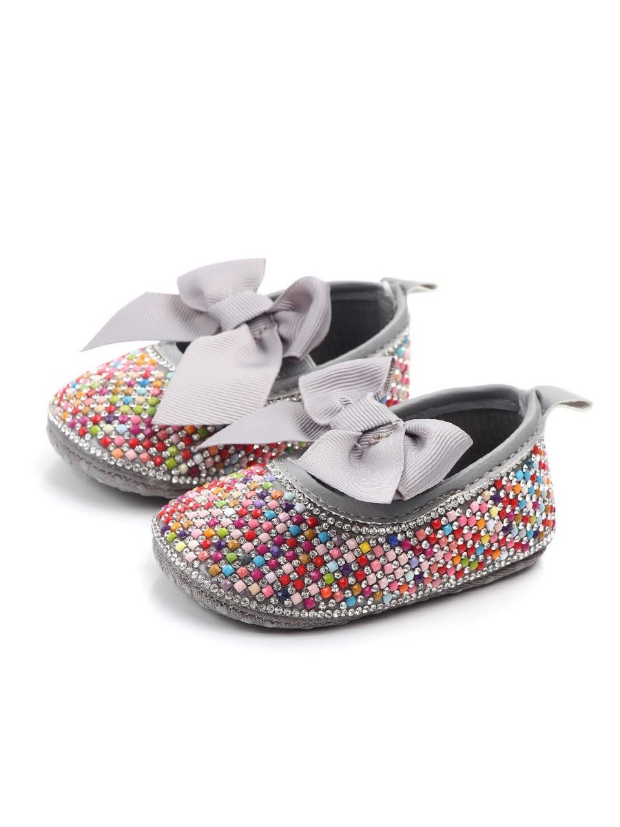Wholesale Big Bow Beaded Trim Crib Shoes 200420432 - ki