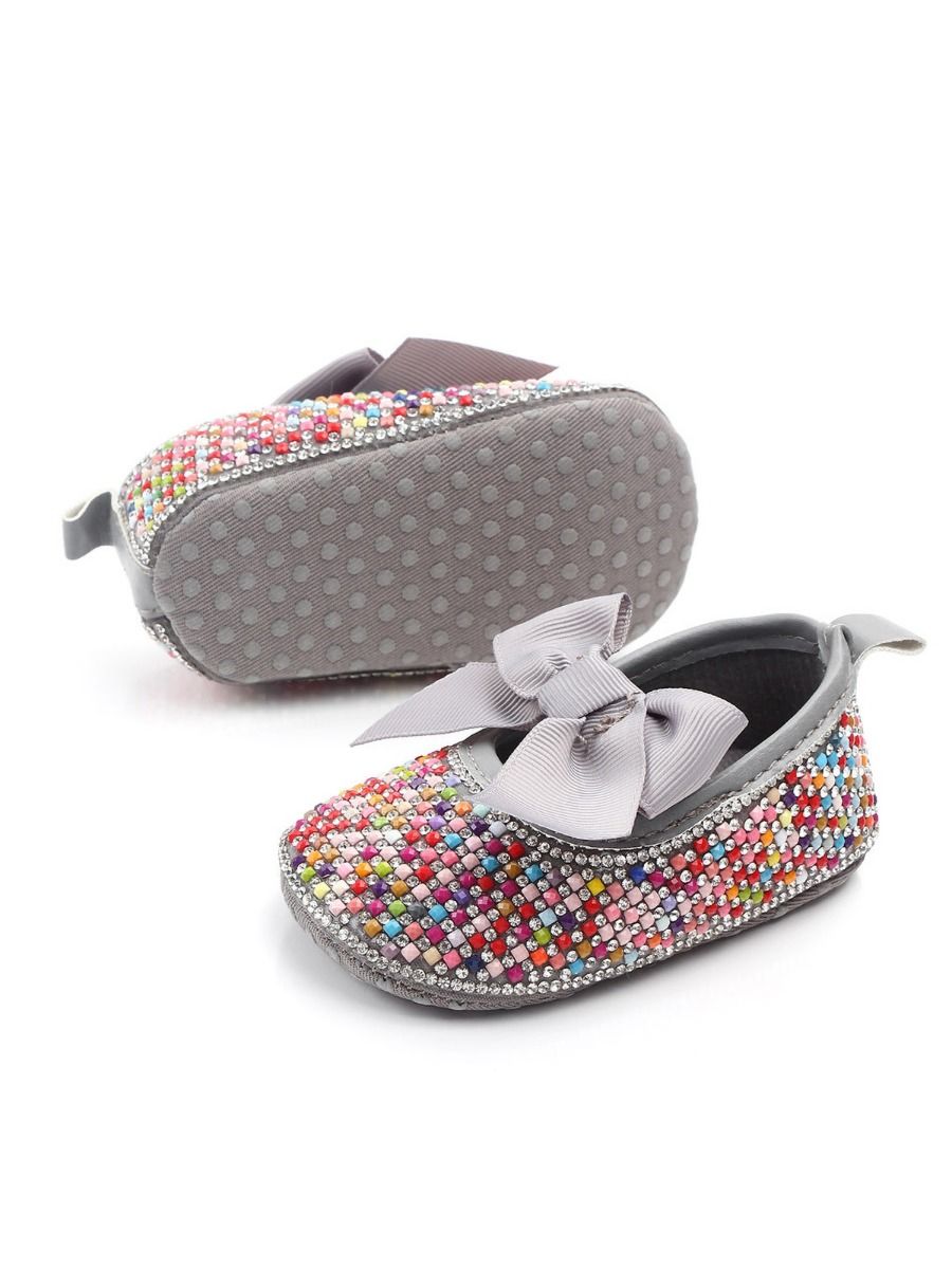 Wholesale Big Bow Beaded Trim Crib Shoes 200420432 - ki