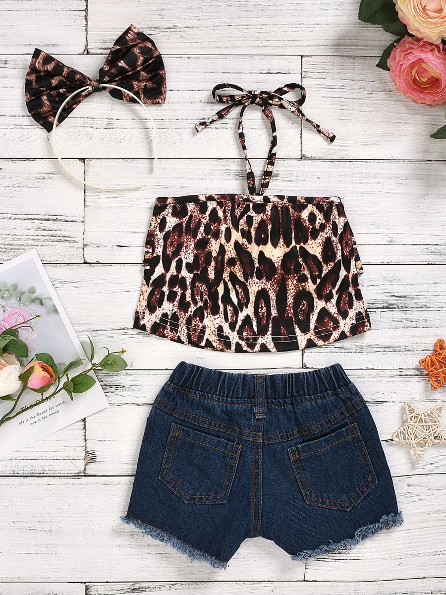 Wholesale 3-Piece Fashion Leopard Print Halter Neck Top