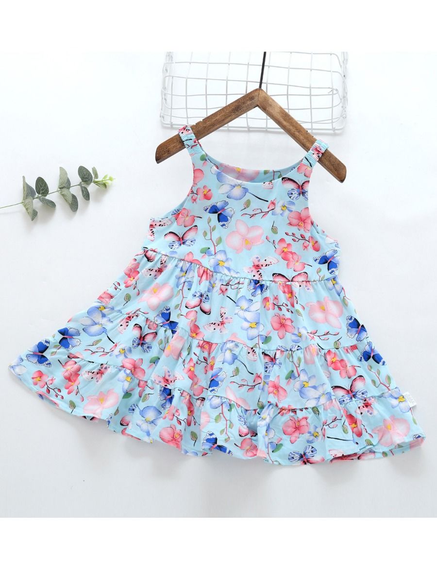 Wholesale Little Girl Flower Butterfly Sleeveless Dress