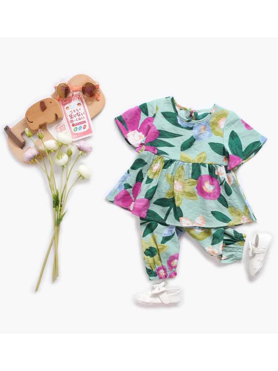 Wholesale 2-Piece Little Girl Flowers Top and Trousers