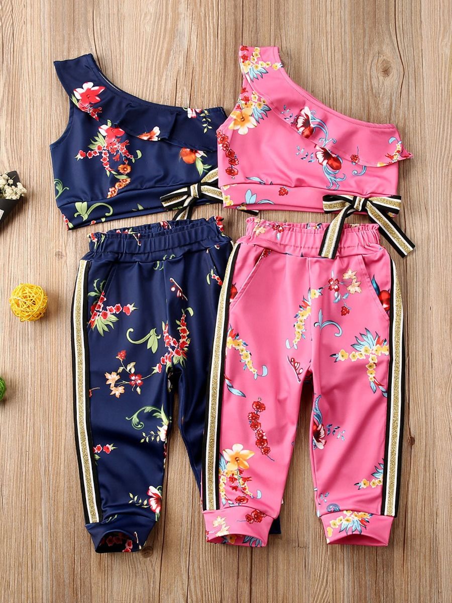 Wholesale 2 PCS Little Girl Printed Set One-shoulder To