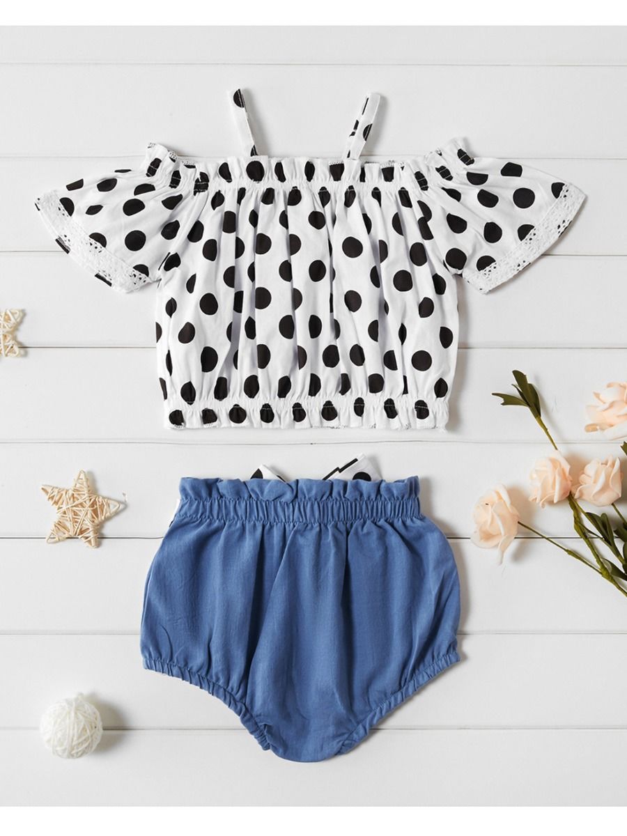 Wholesale 2-Piece Baby Girl Polka Dots Off Shoulder Top
