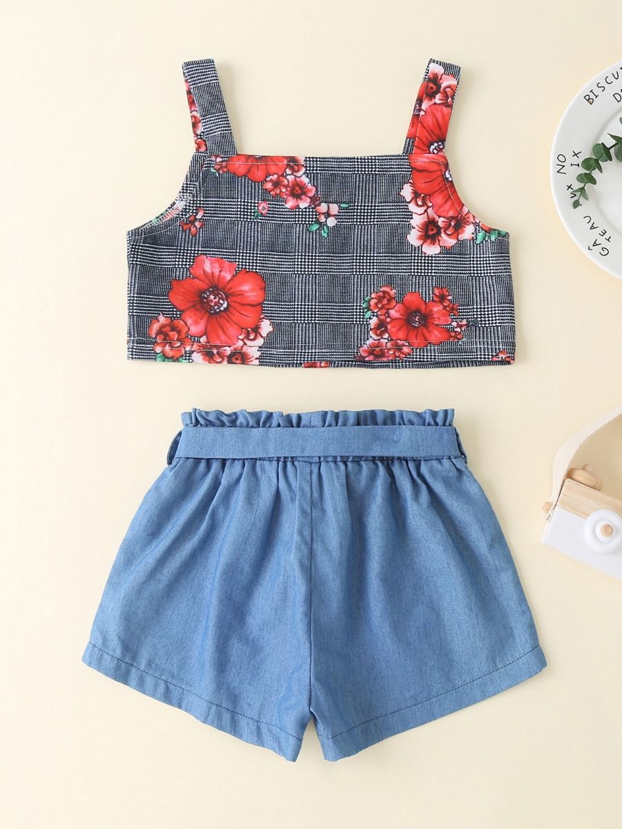 Wholesale 2- Piece Summer Kid Girl Floral Top & Belted
