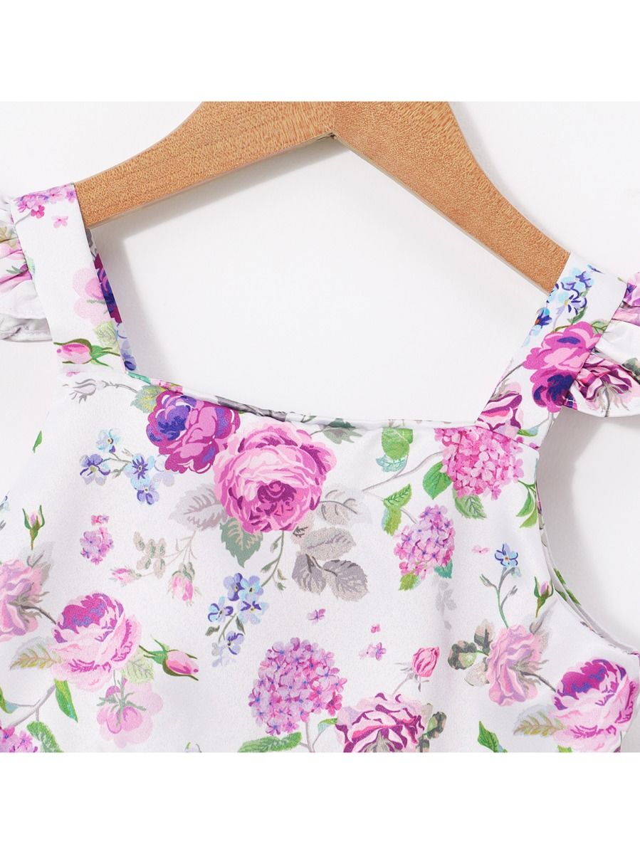 Wholesale Summer Little Girl Floral Printed Layered Dre