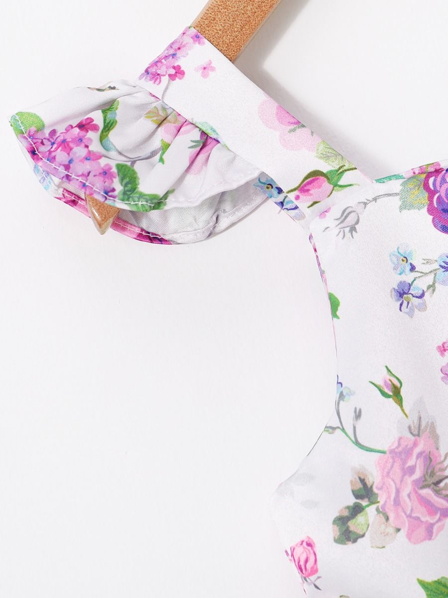 Wholesale Summer Little Girl Floral Printed Layered Dre