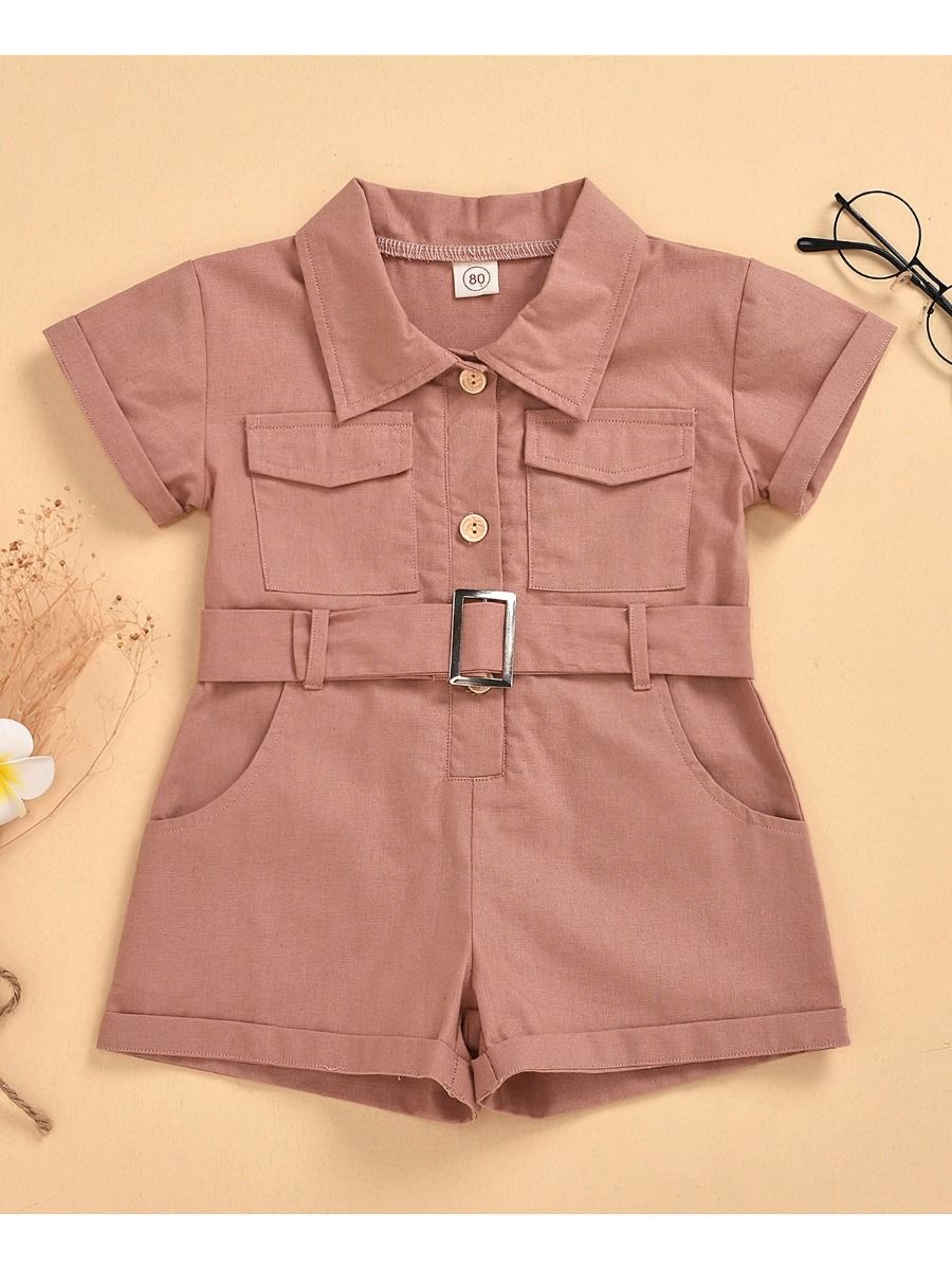 Wholesale Summer Little Girl Plain Belted Romper 200524
