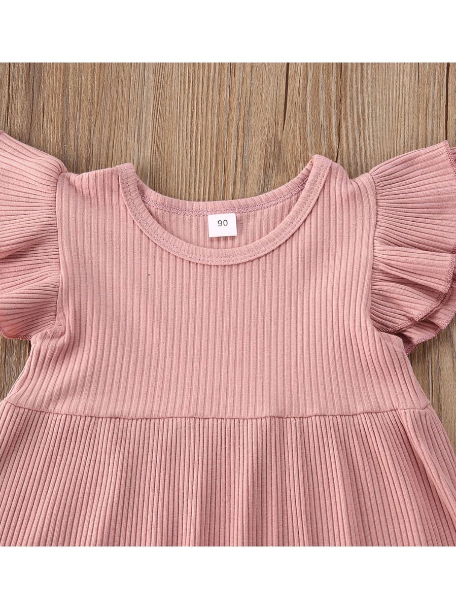Wholesale Little Girl Solid Color Flutter Sleeve Ribbed