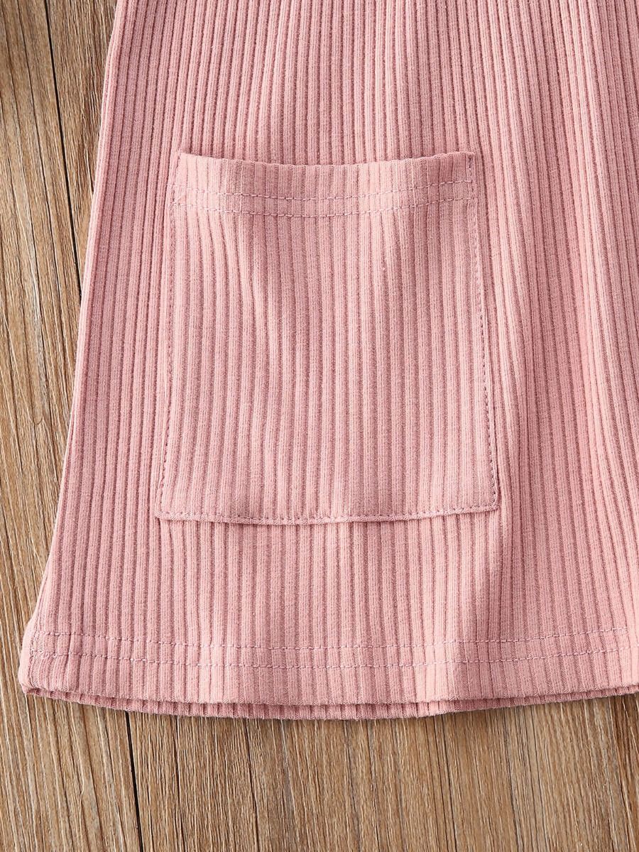Wholesale Little Girl Solid Color Flutter Sleeve Ribbed