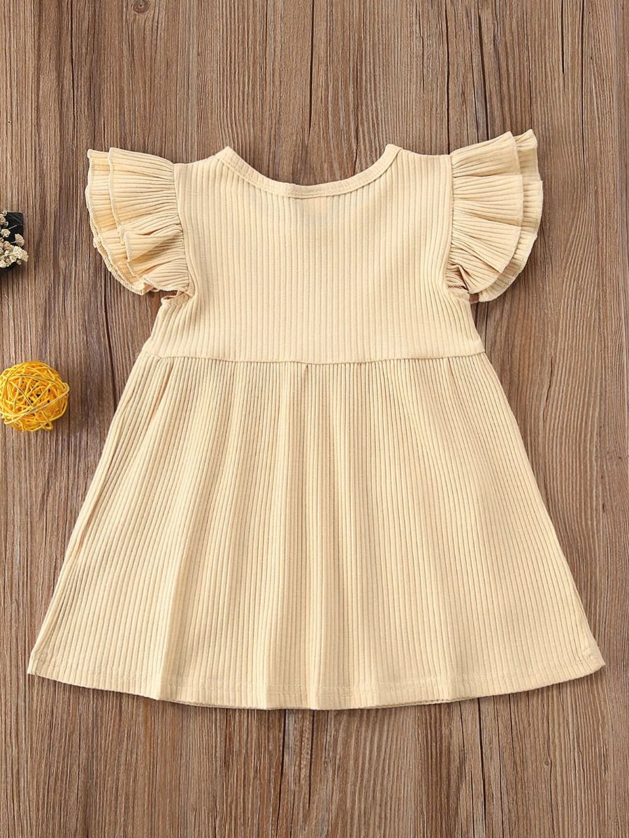 Wholesale Little Girl Solid Color Flutter Sleeve Ribbed