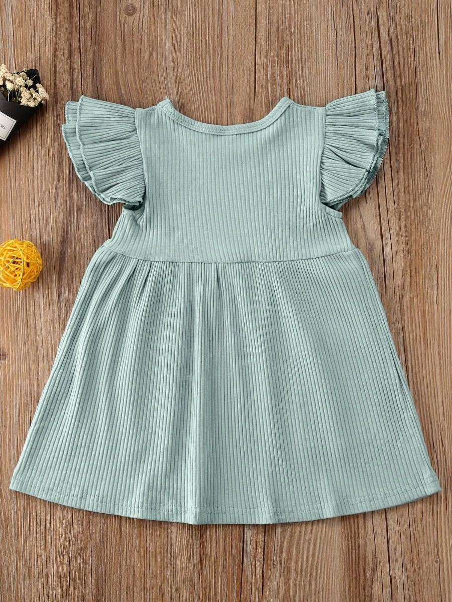 Wholesale Little Girl Solid Color Flutter Sleeve Ribbed