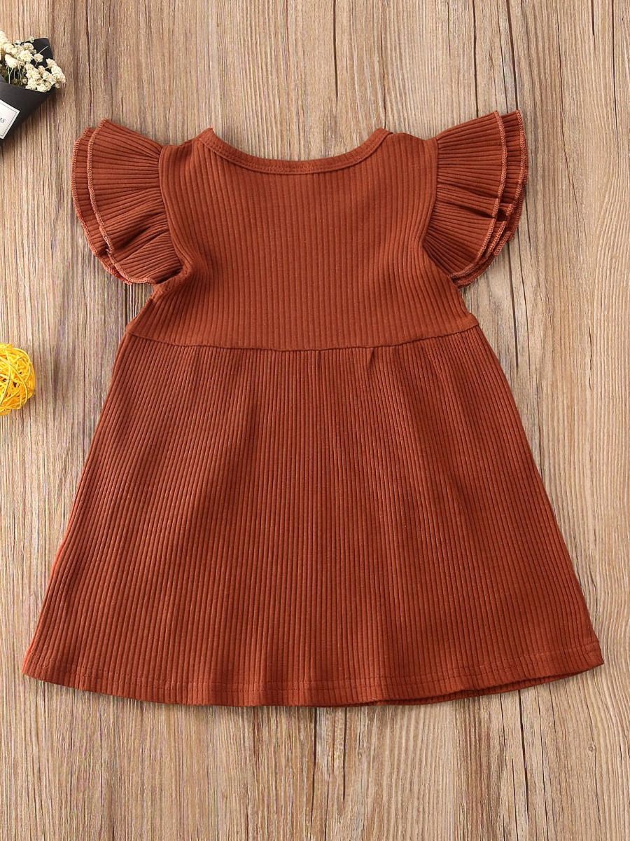 Wholesale Little Girl Solid Color Flutter Sleeve Ribbed