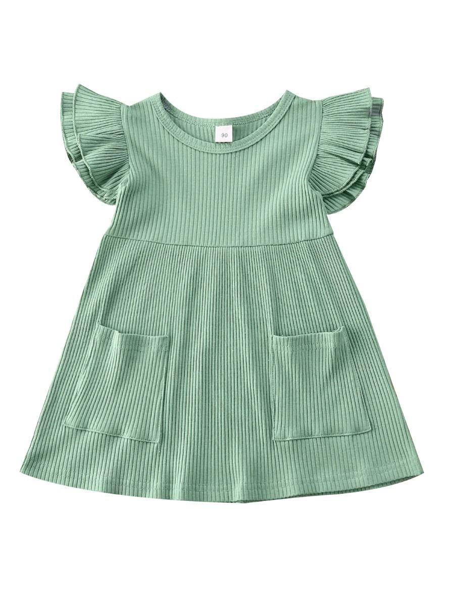 Wholesale Little Girl Solid Color Flutter Sleeve Ribbed