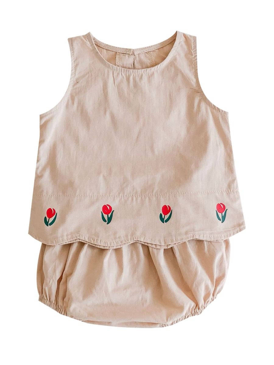 Wholesale 2-Piece Baby Girl Flower Tank Top And Short S