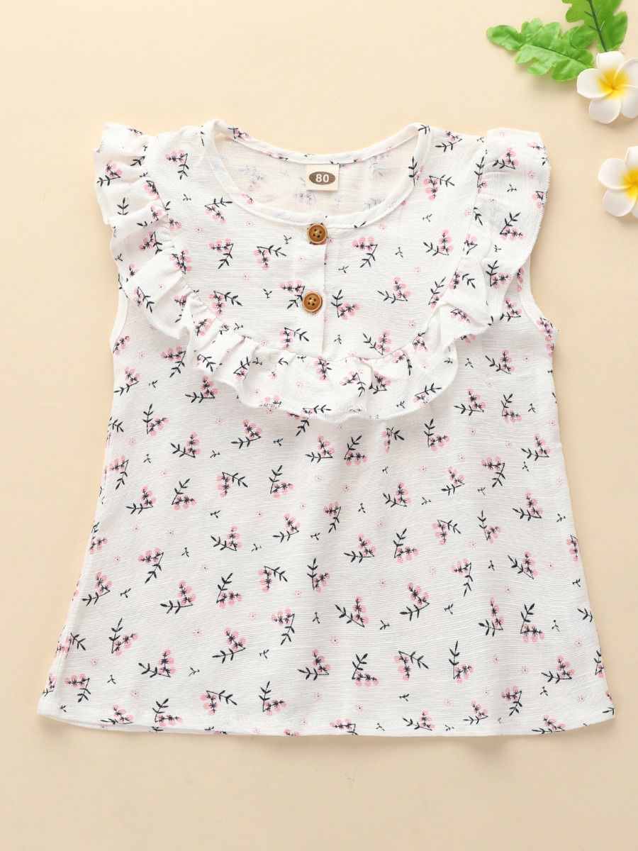Wholesale Baby Girl Ruffle Printed Adorable White Top 2