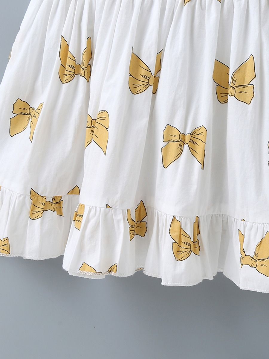 Wholesale Kid Girl Bow Print Ruffle Hem Sleeveless Dres