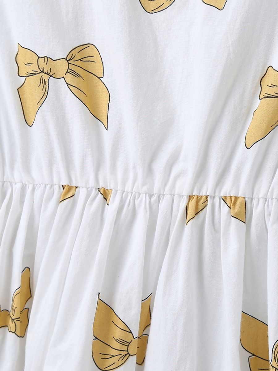 Wholesale Kid Girl Bow Print Ruffle Hem Sleeveless Dres