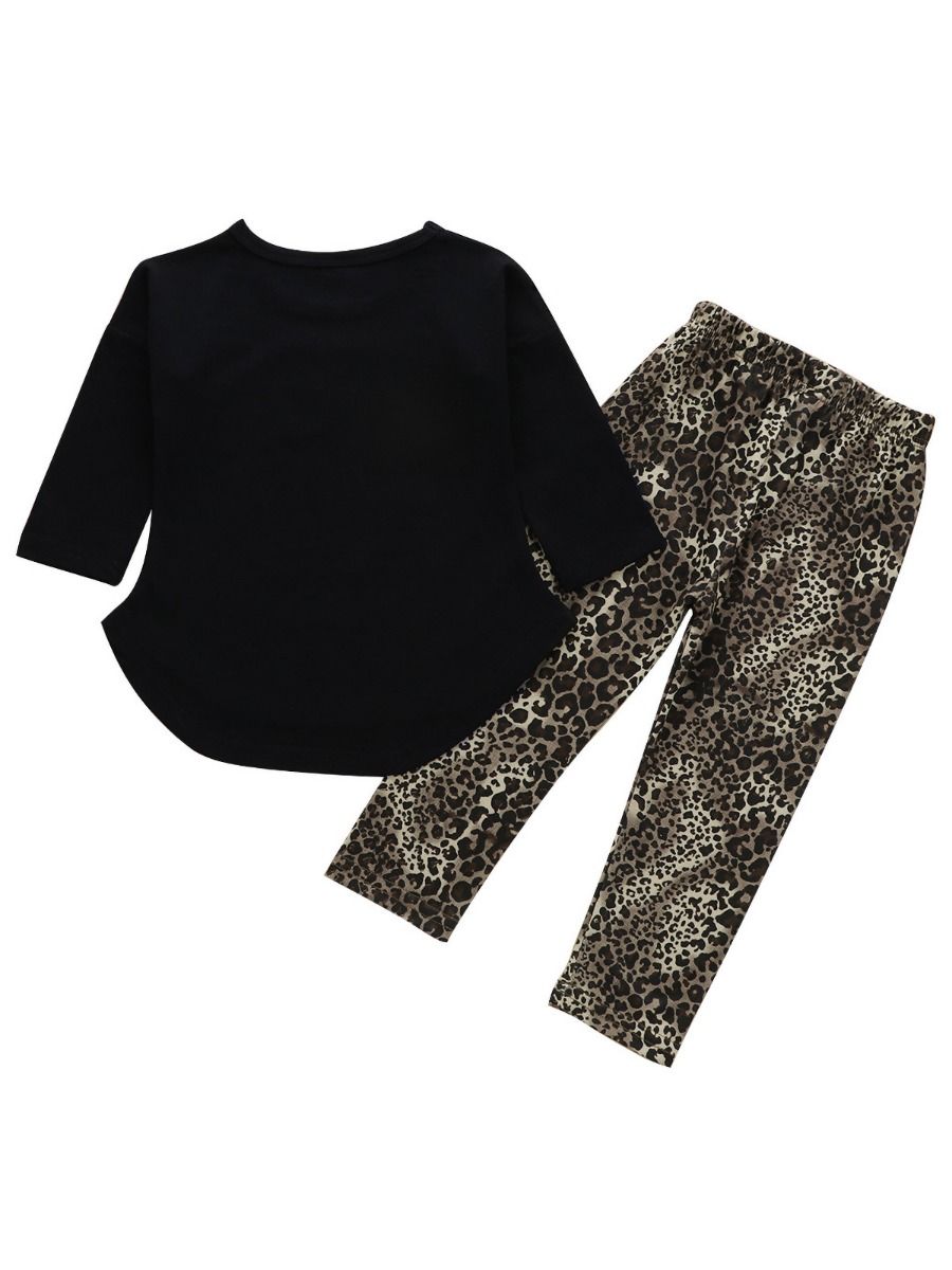 Wholesale 2 Pieces Little Girls Leopard Print Set Long