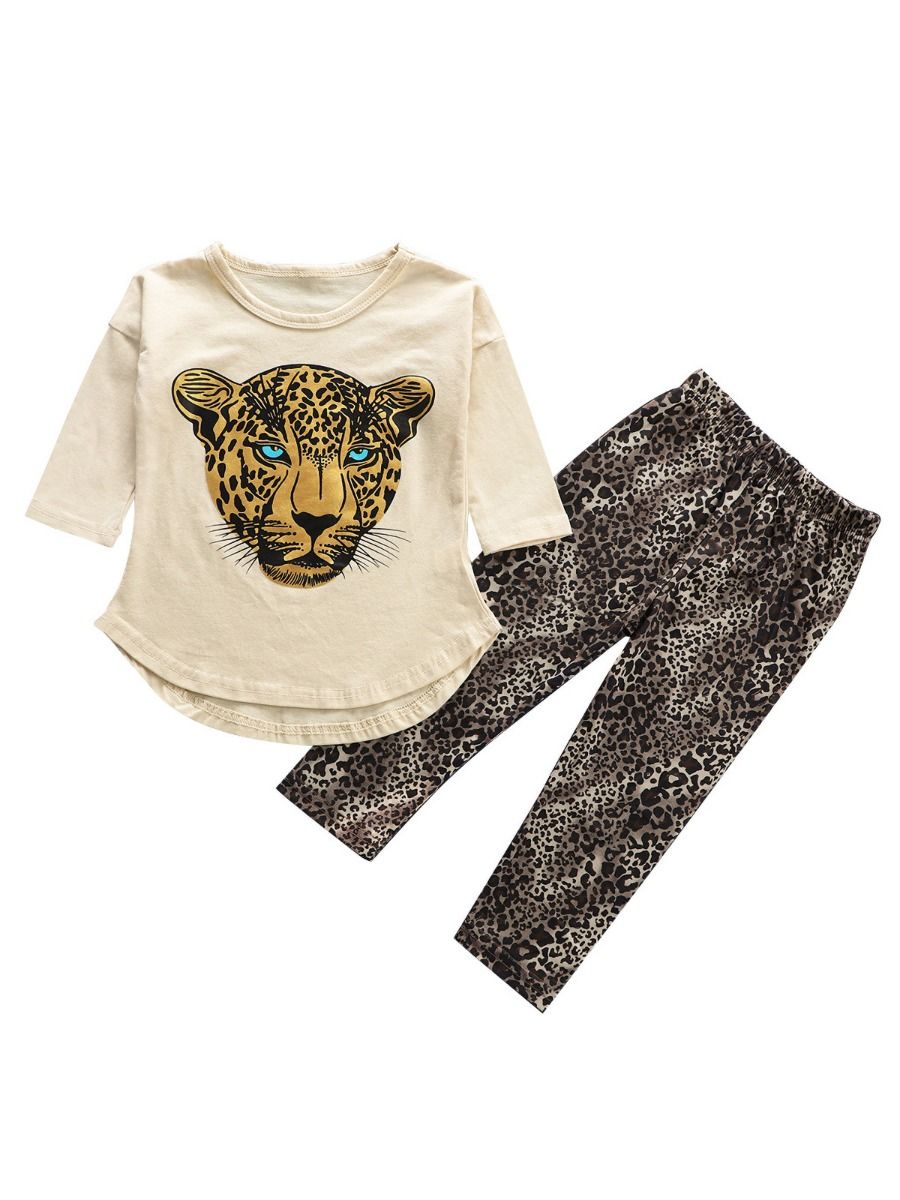 Wholesale 2 Pieces Little Girls Leopard Print Set Long