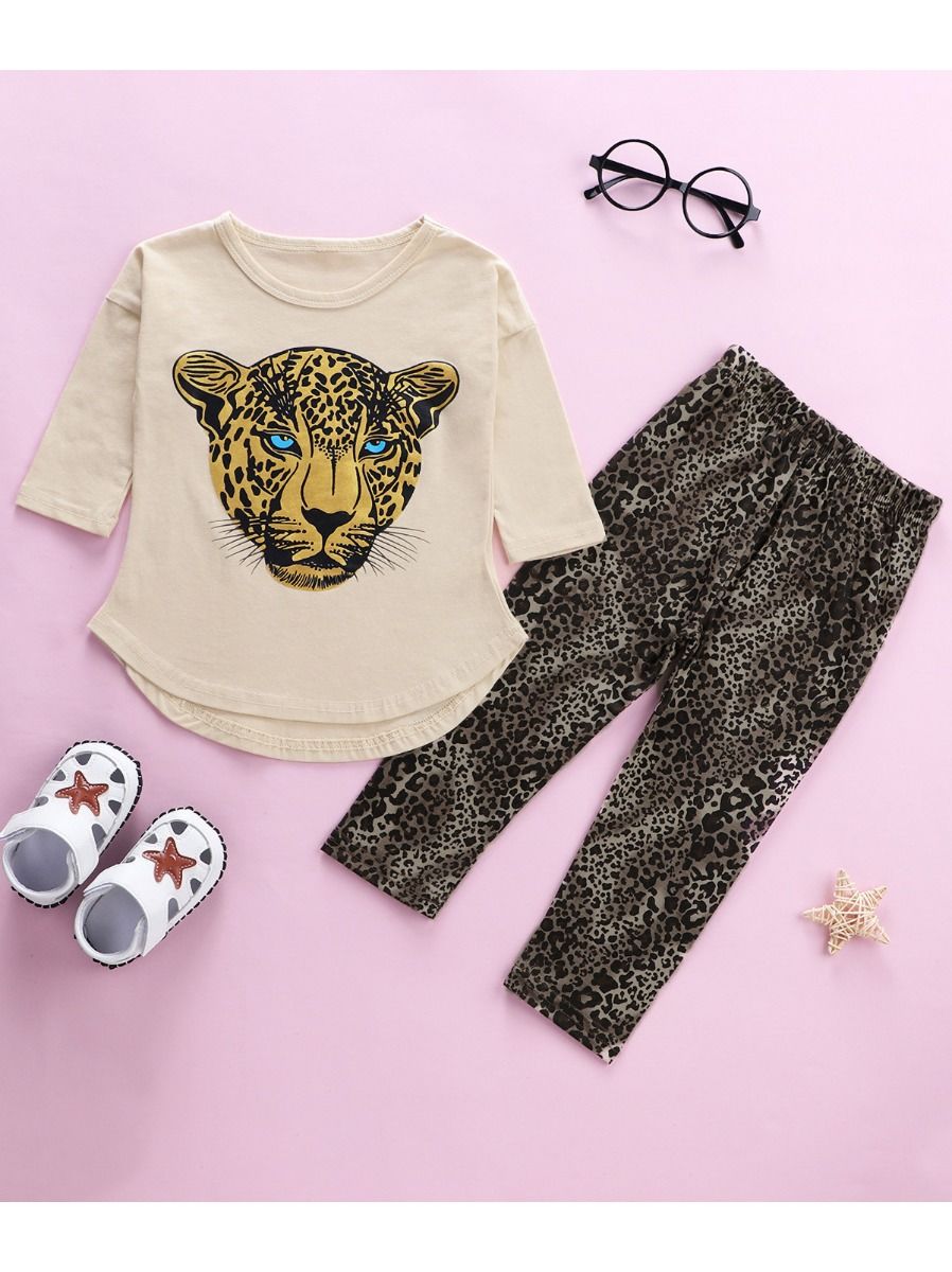 Wholesale 2 Pieces Little Girls Leopard Print Set Long