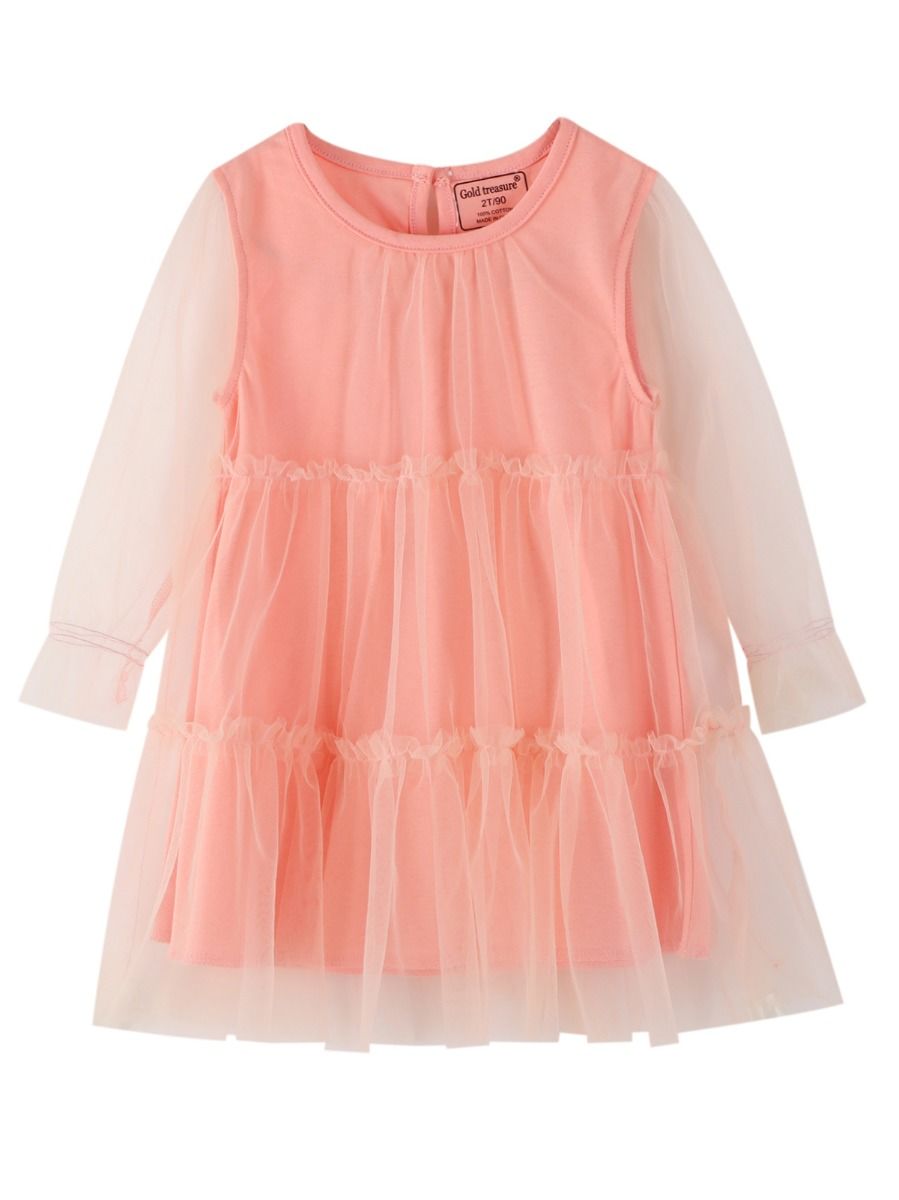 Wholesale Kid Girl Semi Sheer Solid Color Mesh Dress 20