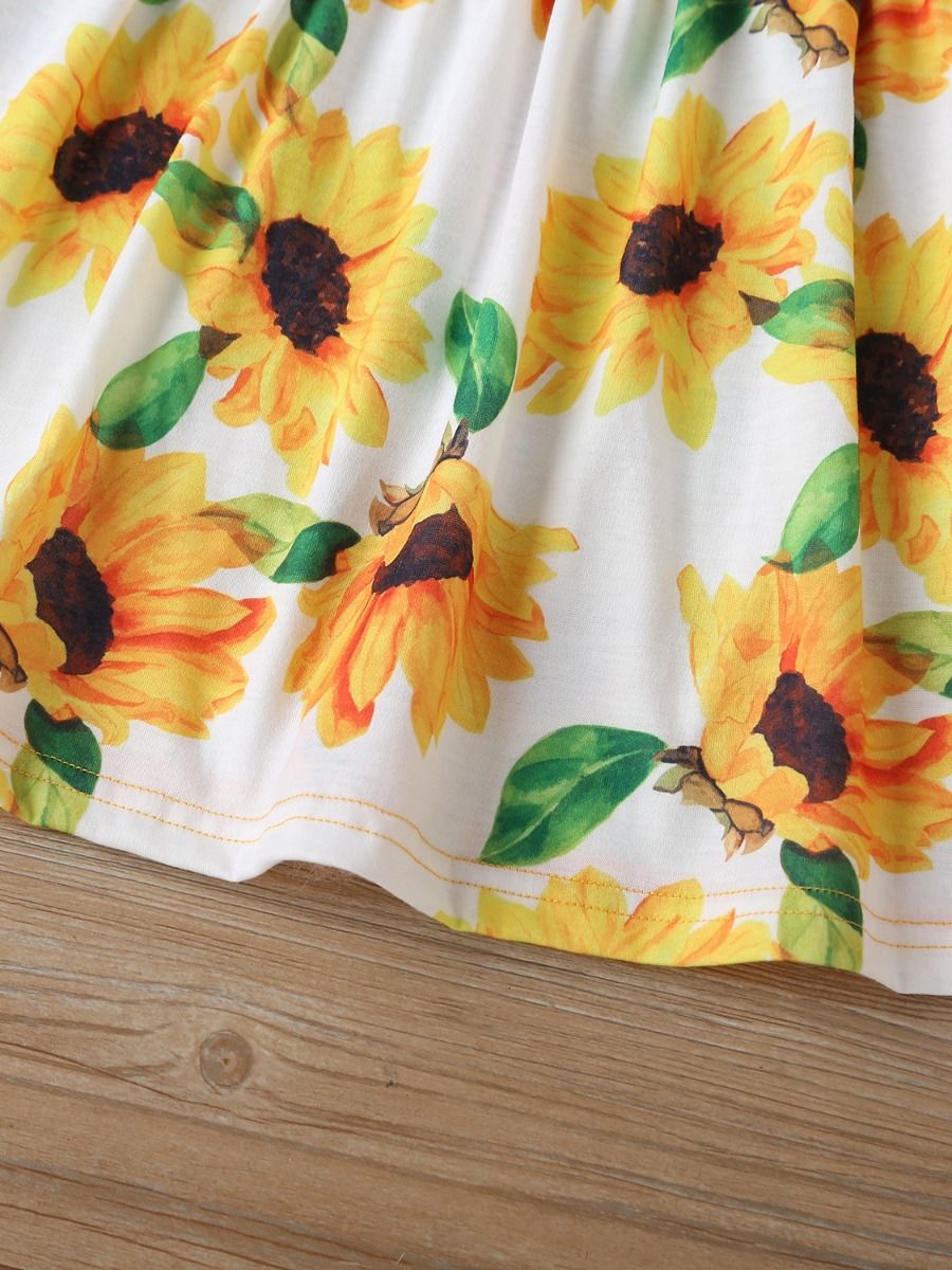 Wholesale Kid Girl Ribbed Sunflower Long Sleeve Dress 2