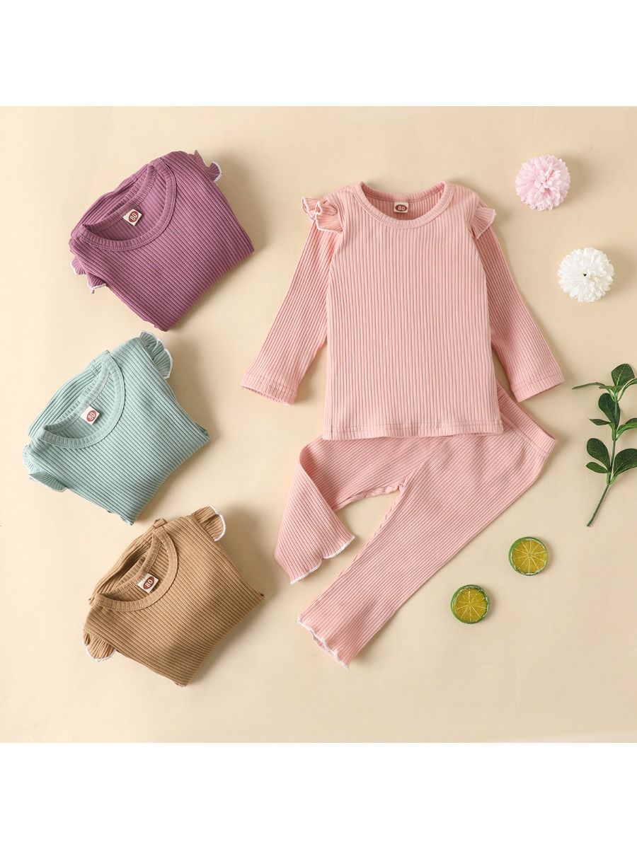 Wholesale 2 Pieces Toddler Girl Ribbed Set Top & Croppe