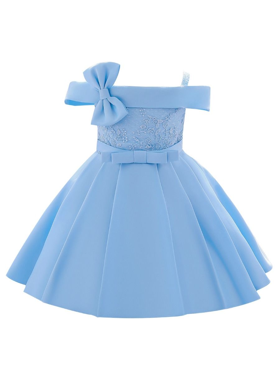 Wholesale Toddler Girl Lace Bowknot Party Off Shoulder