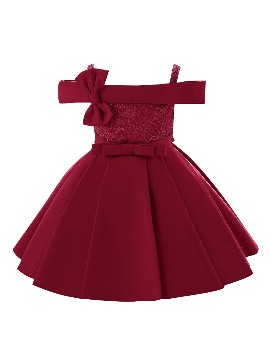 Wholesale Toddler Girl Lace Bowknot Party Off Shoulder