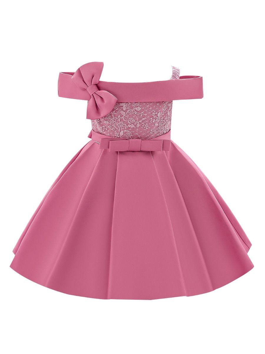 Wholesale Toddler Girl Lace Bowknot Party Off Shoulder