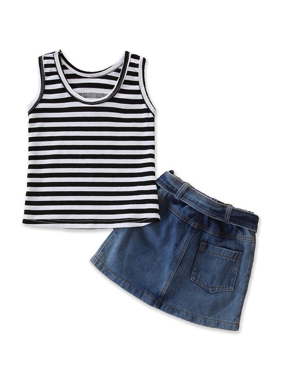 Wholesale 2 Pieces Kid Girl Ladybug Set Stripe Tank Top