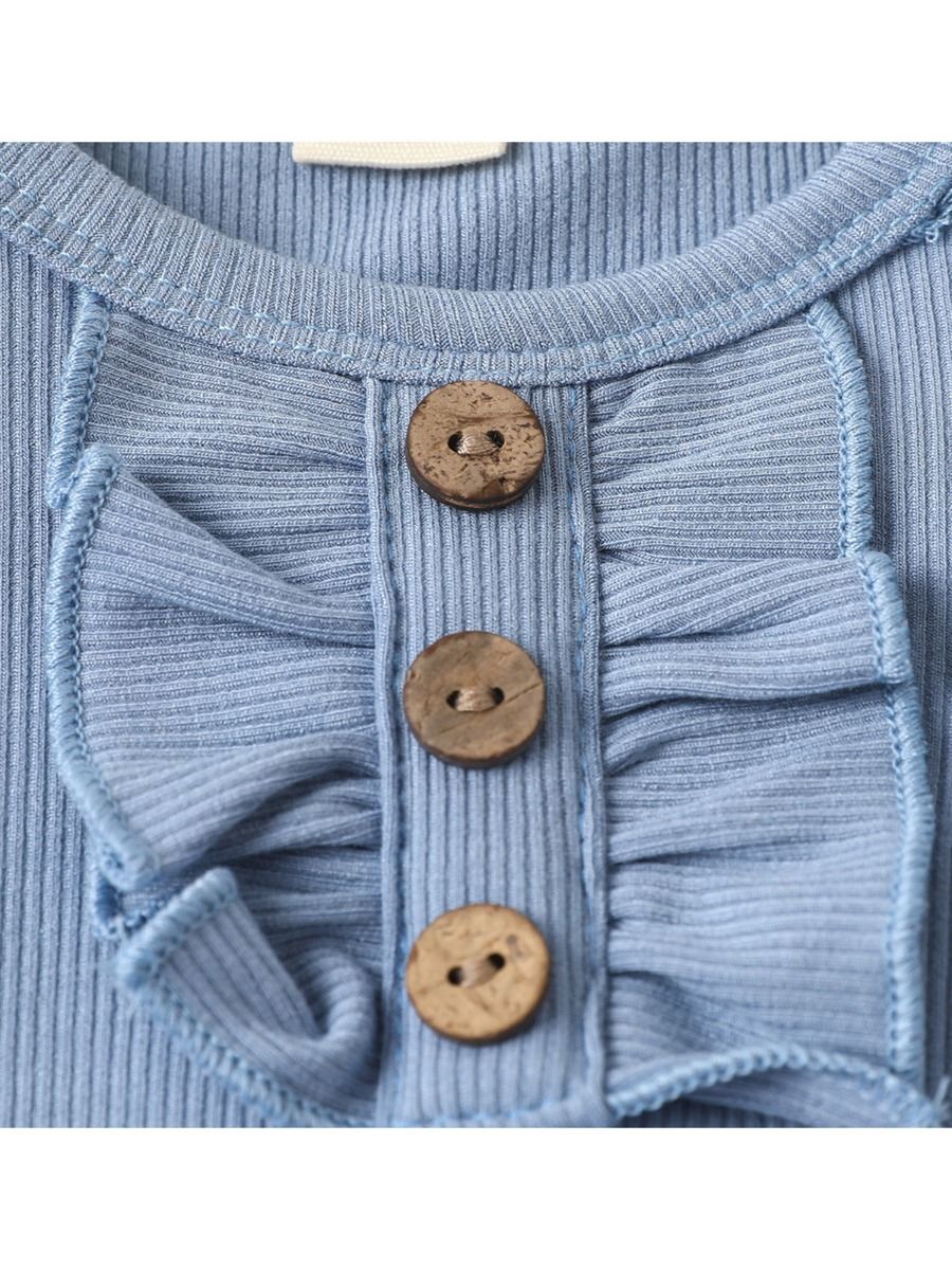 Wholesale 2 Pieces Baby Girl Plain Ribbed Set Flutter S