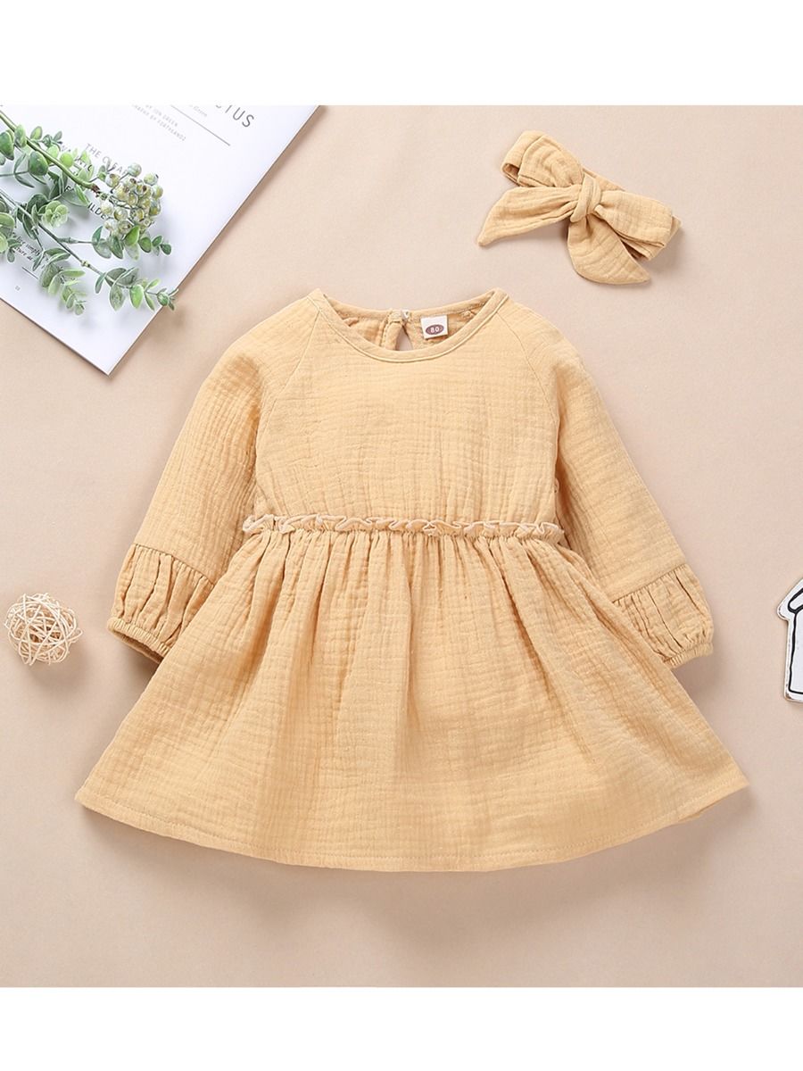 Wholesale 2 Pieces Baby Girl Muslin Dress With Headband